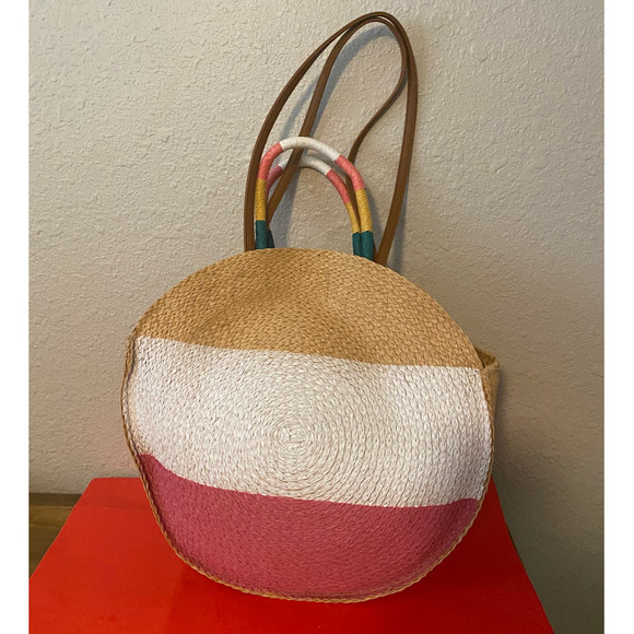Straw Studios | Bags | Straw Studios Woven Straw Lined Tote Shopper ...